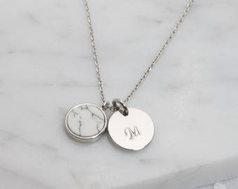 Howlite Pendant Silver Coin Disc Necklace Marble Disc Coin | Etsy