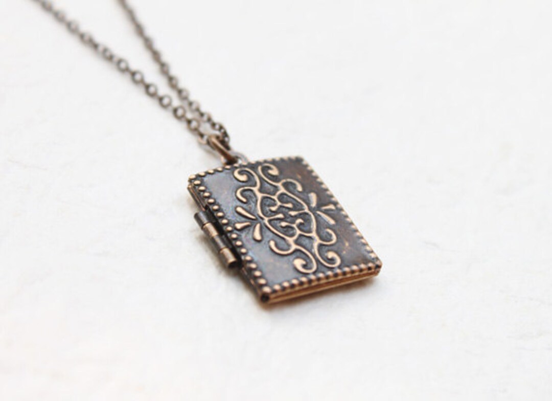 Antique Style Rectangle Locket, Book Locket Necklace, Gift for Mom ...