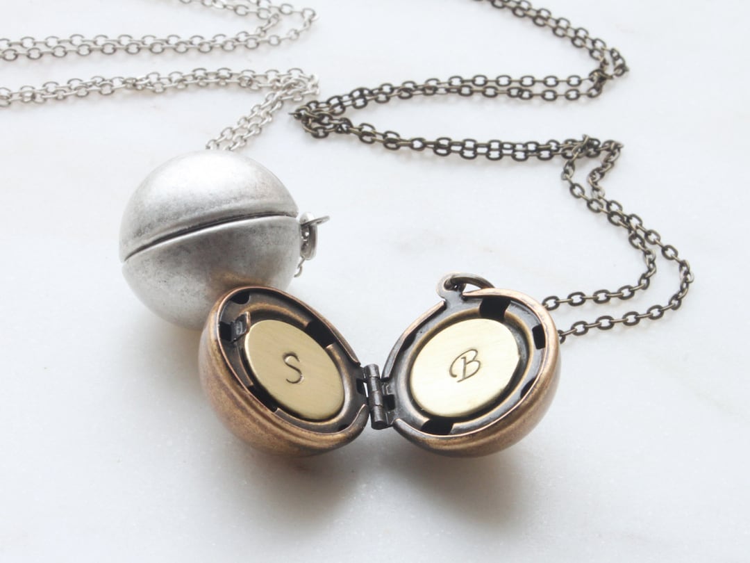 Vintage Style Ball Locket, Simple Ball Initial Locket Long Chain ...