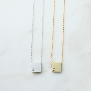 Simple Initial Square Necklace, Custom Geometric Square Pendant ...