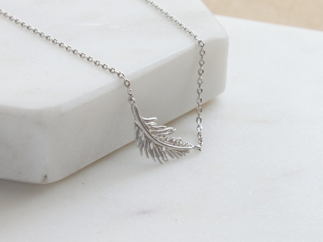 Dainty Simple Feather Necklace, Tiny Sideways Feather Necklace, Gift ...