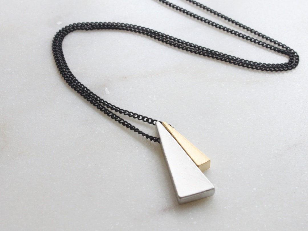 Two Twin Triangle Necklace on Black Chain Necklace, Simple Geometric ...