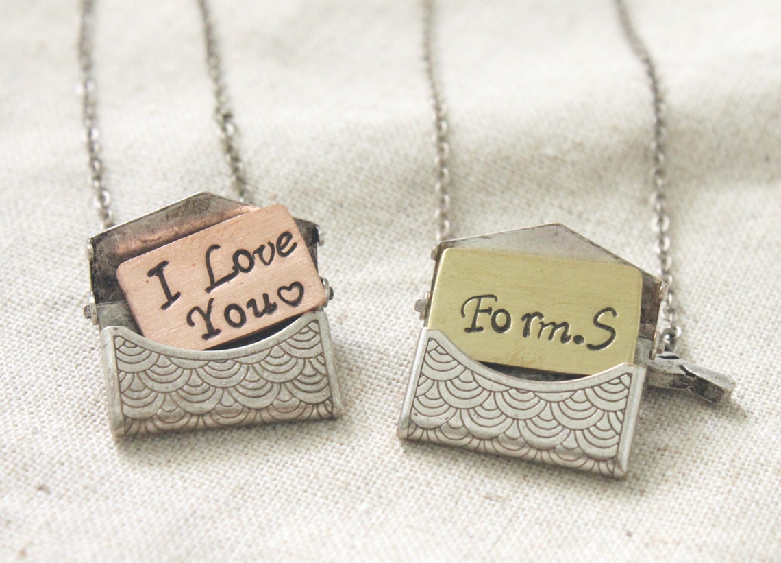 Vintage style message envelope Necklace Silver Envelope | Etsy