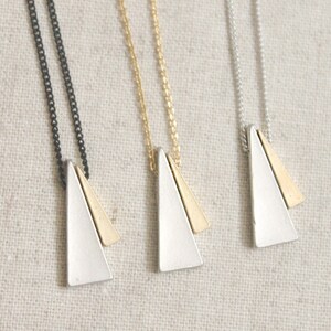 Two Twin Triangle Necklace on Black Chain Necklace, Simple Geometric ...