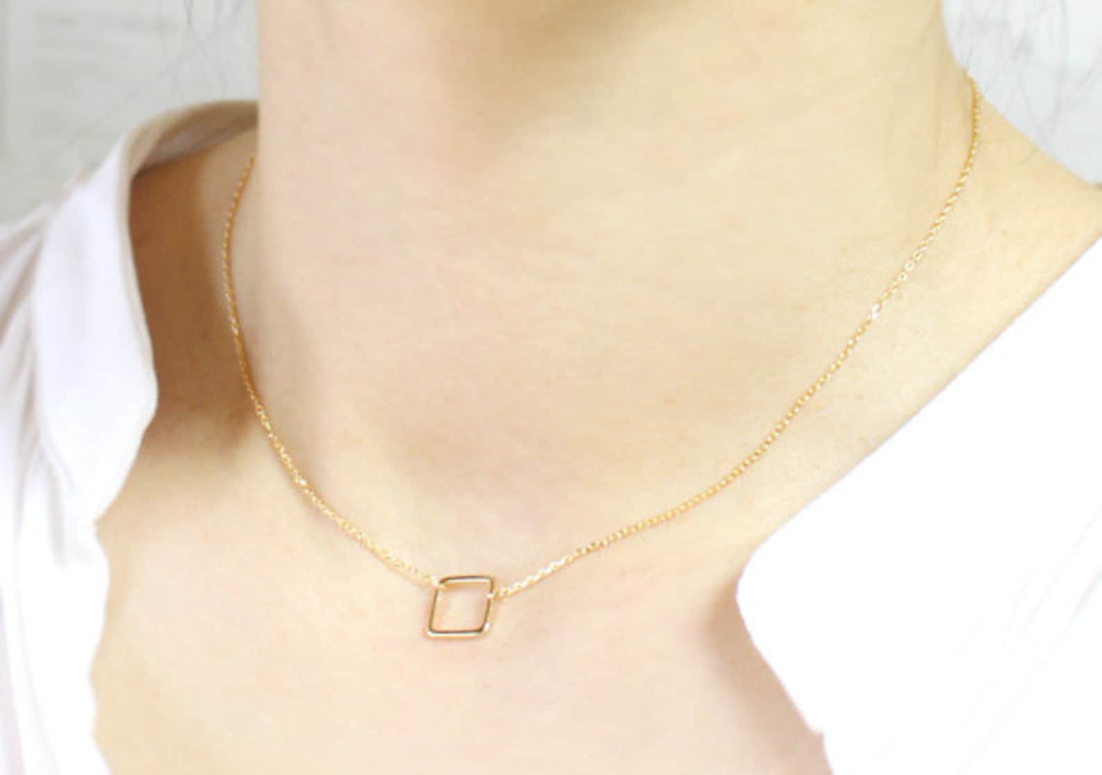 Simple Modern Jewelry - Gold Square Ring Necklace, Open Square Necklace ...