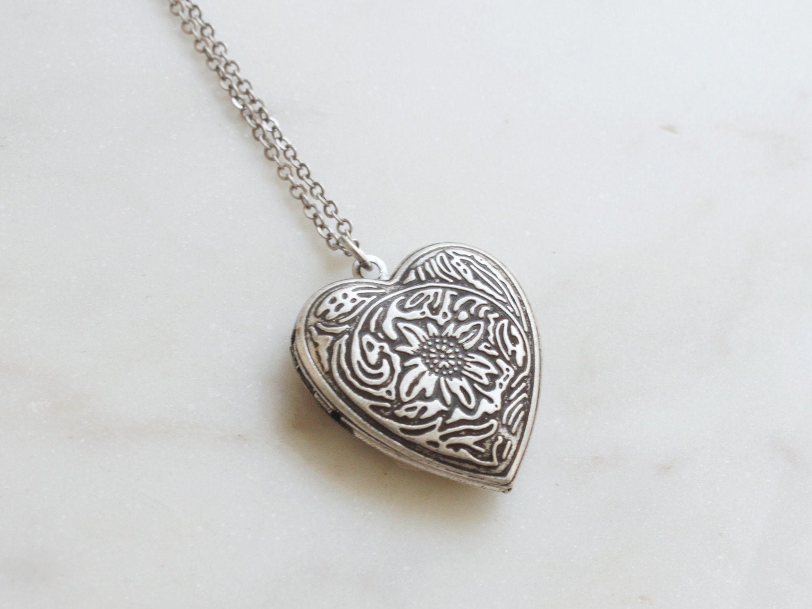 Vintage Style Heart Locket / Silver Heart Locket Initial Disc | Etsy