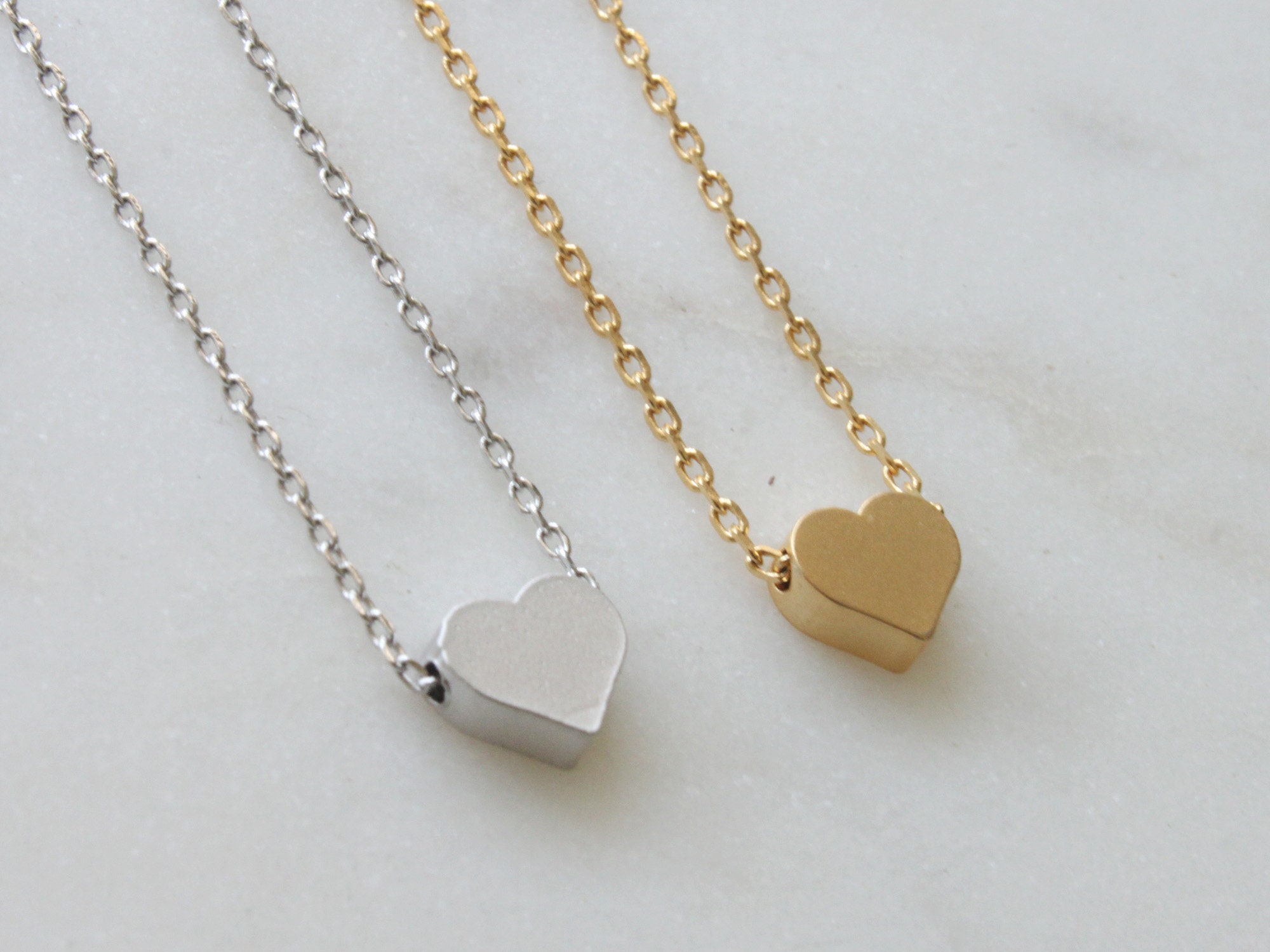 Cute tiny silver Heart charm Necklace Custom Simple Initial | Etsy