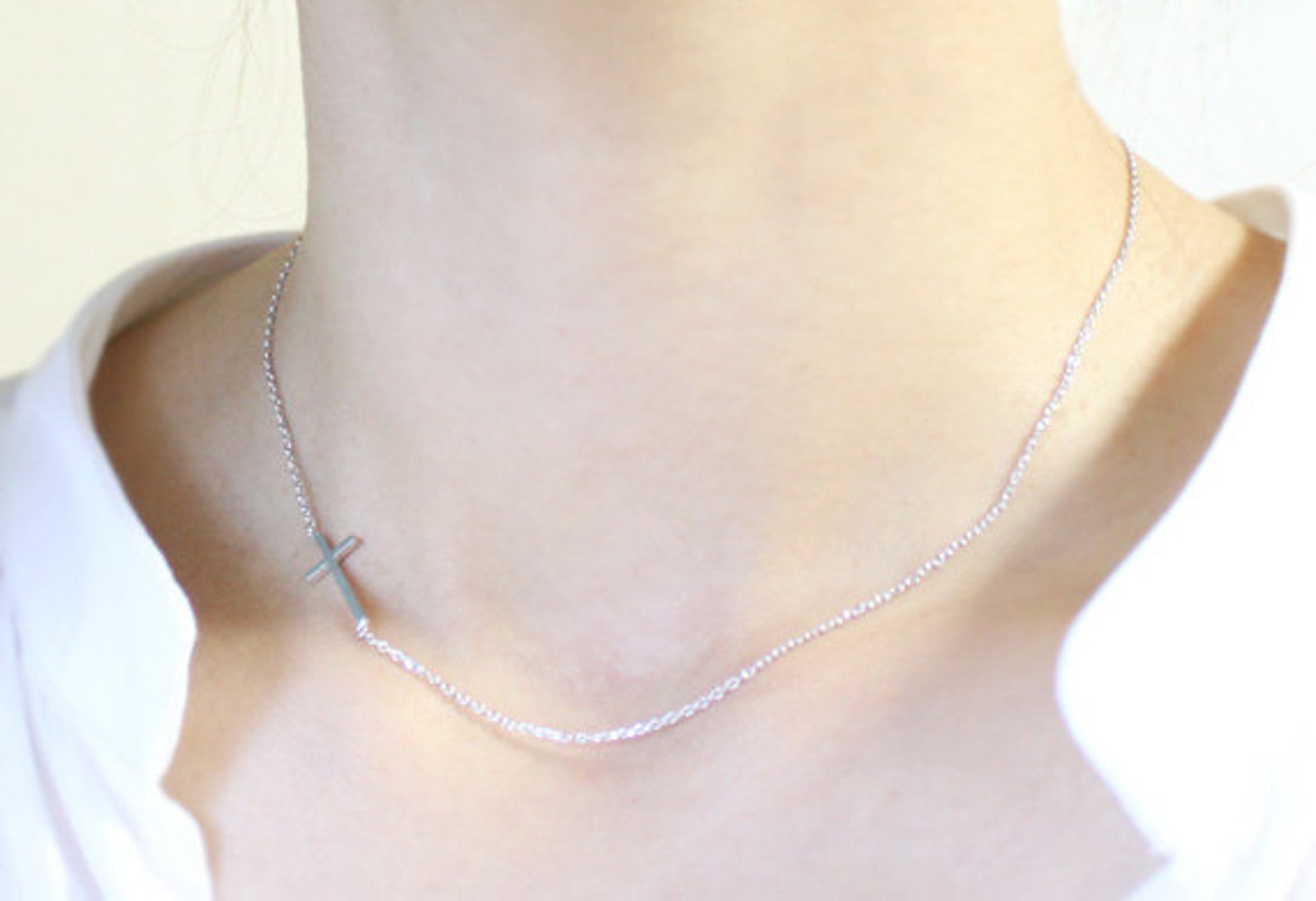 Sideways Cross Necklace off Centered Horizontal Cross - Etsy