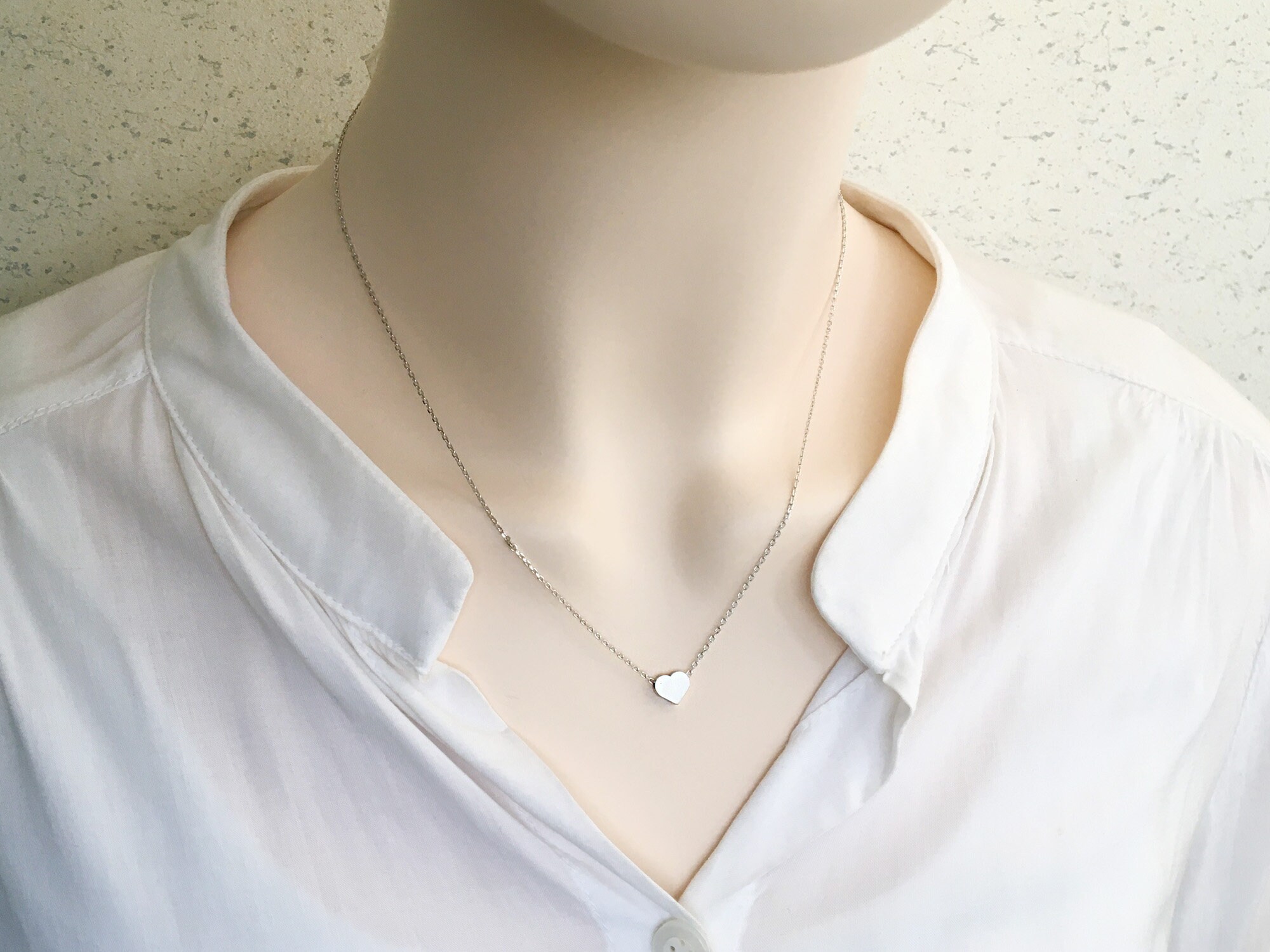 Cute tiny silver Heart charm Necklace Custom Simple Initial | Etsy