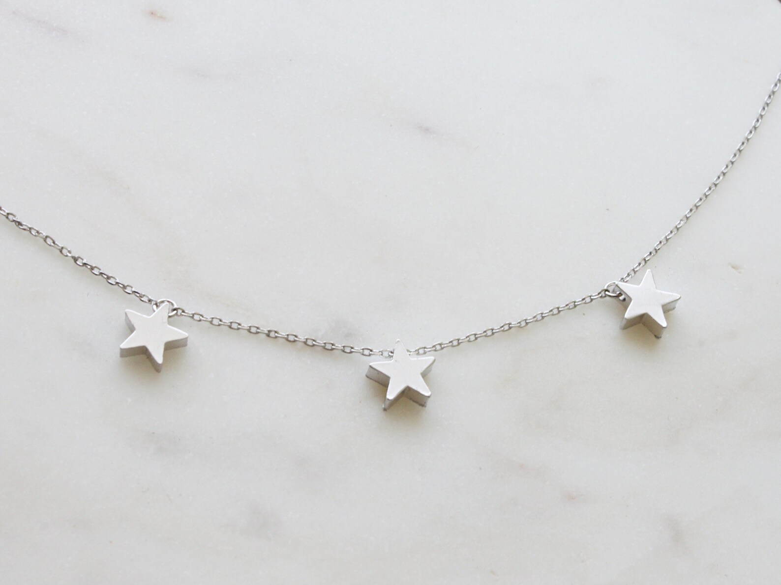 Simple Three STAR Necklace Silver Triple Star Necklace Trios - Etsy