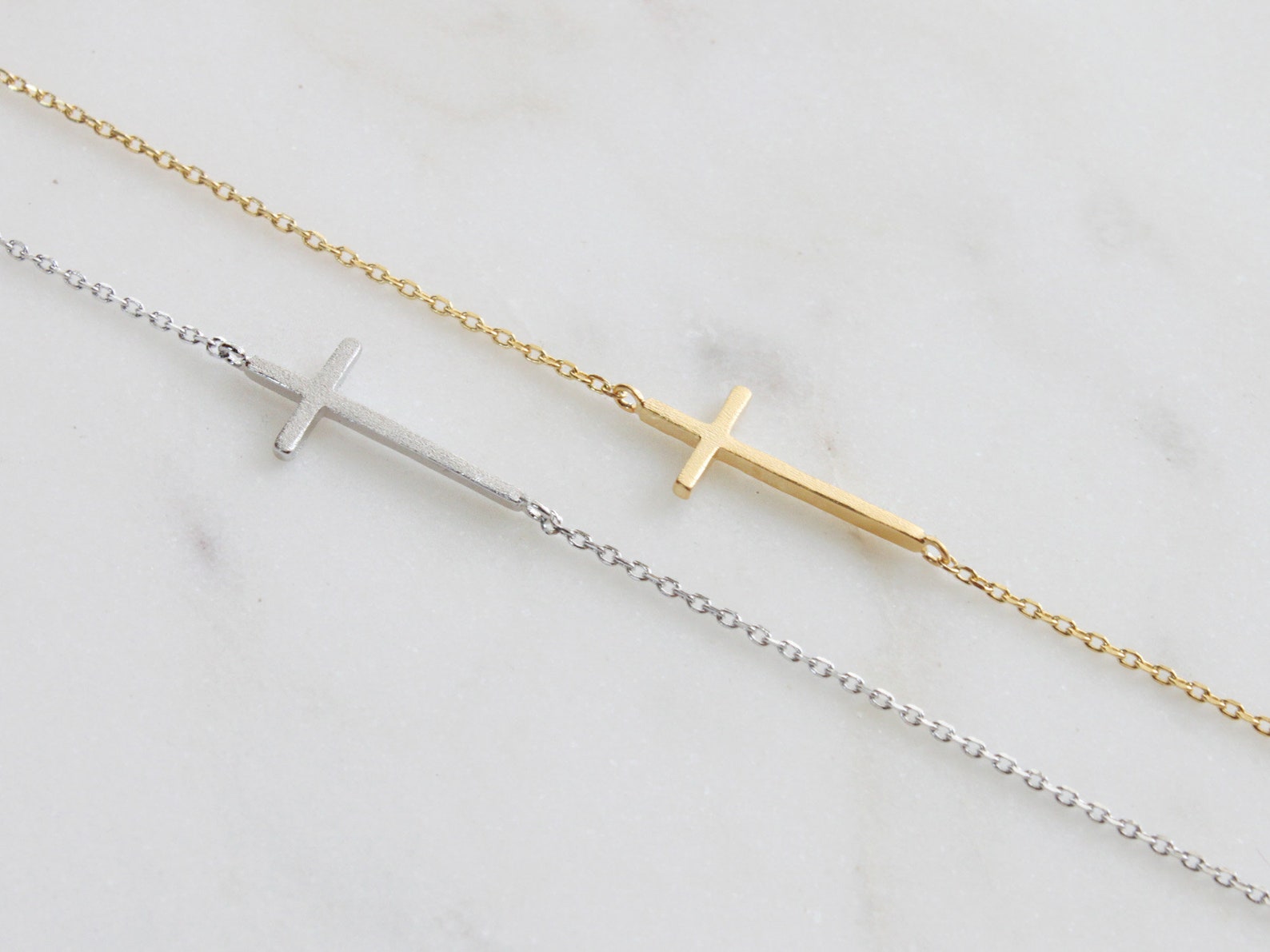 Sideways Cross Necklace Horizontal Cross Necklace Cross | Etsy