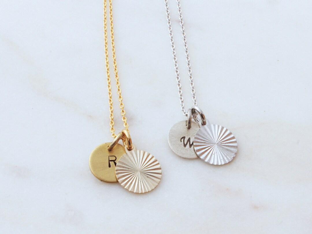 Personalized Simple Disc Round Drops Necklace, Gold Initial Disc Coin ...