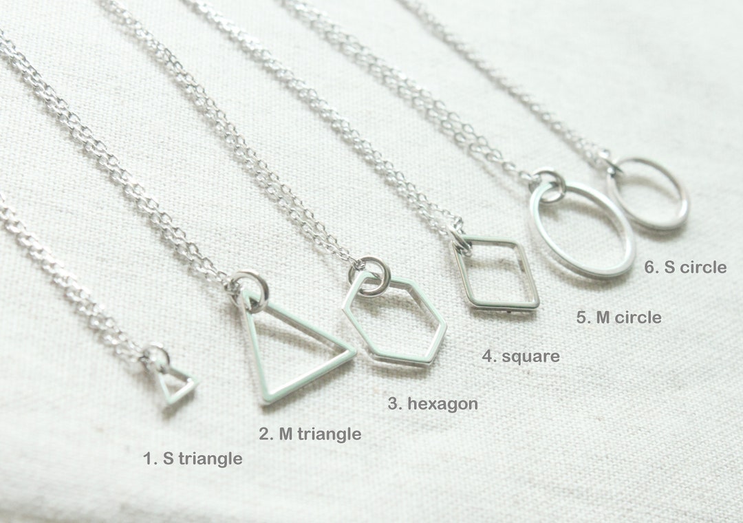 Simple Mod Geometric Shapes Necklace, Silver Geometric Layering ...