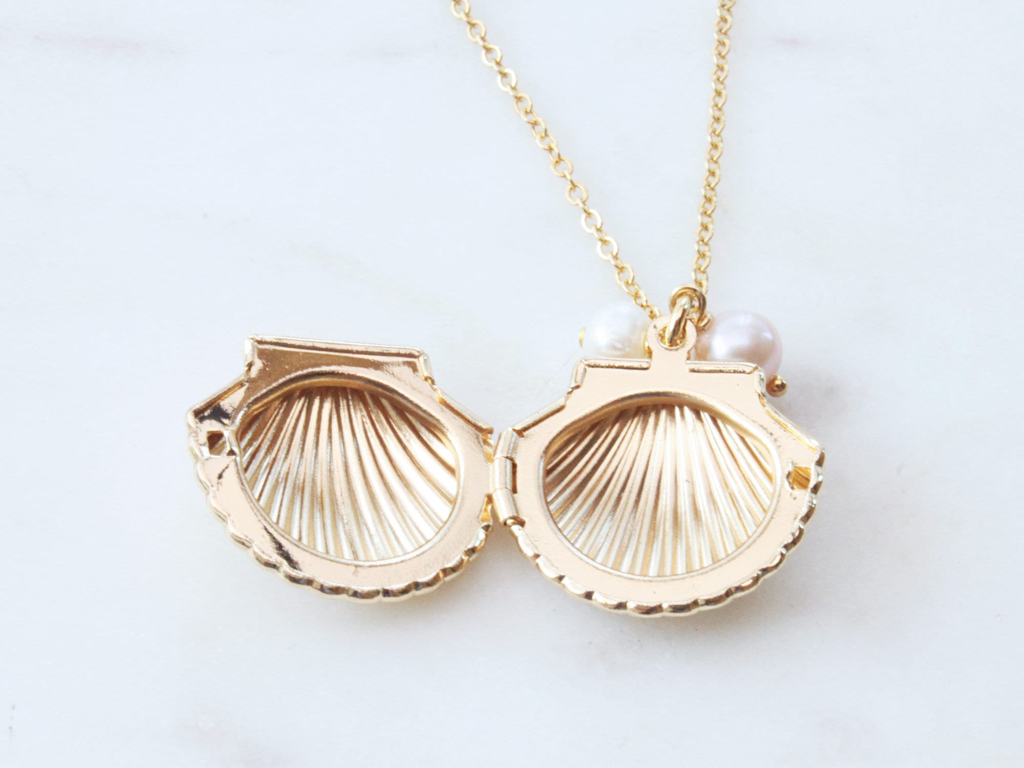 Seashell With Pearl Gold Locket, Gold Initial Shell Locket ...