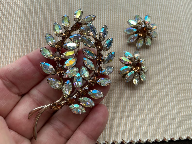 Sherman Rare Vintage Brooch and Clip on Earring,chrystal Swarouski ...