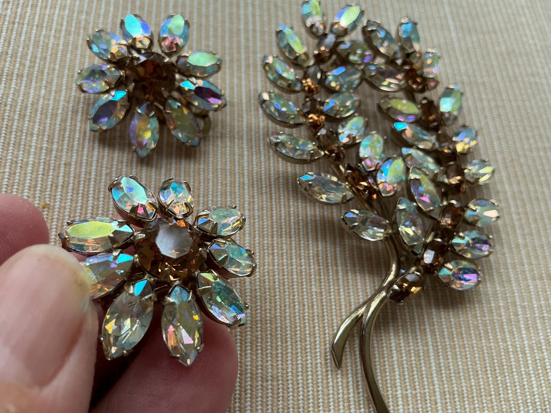 Sherman Rare Vintage Brooch and Clip on Earring,chrystal Swarouski ...