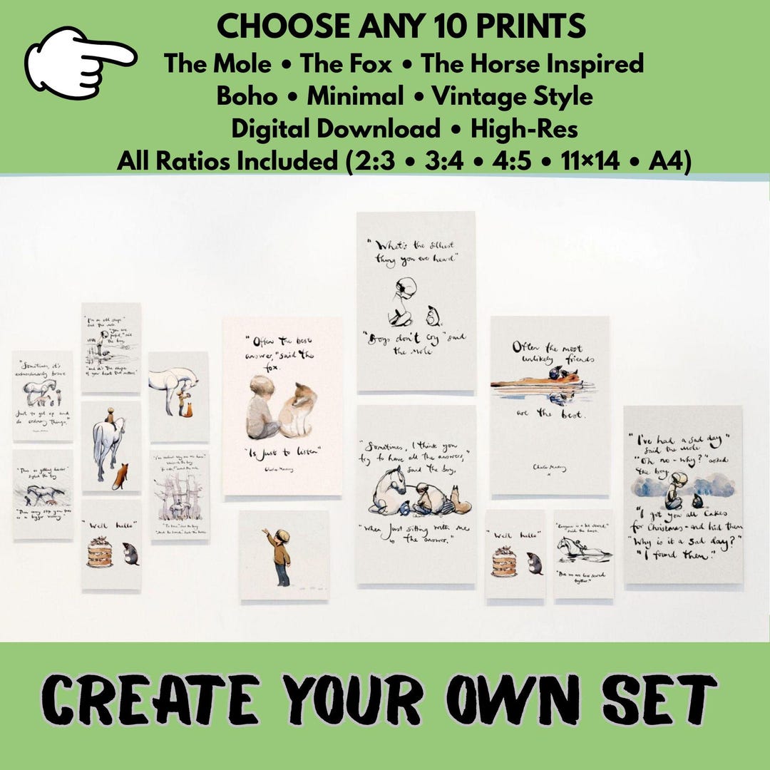 The Boy, Mole, Fox, Horse Prints | Boho Minimalist Wall Art (digital ...