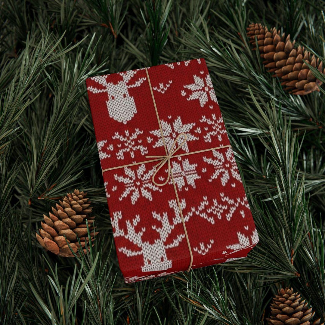 Fair Isle Christmas Wrapping Paper, Nordic Reindeer Snowflake Design - Etsy