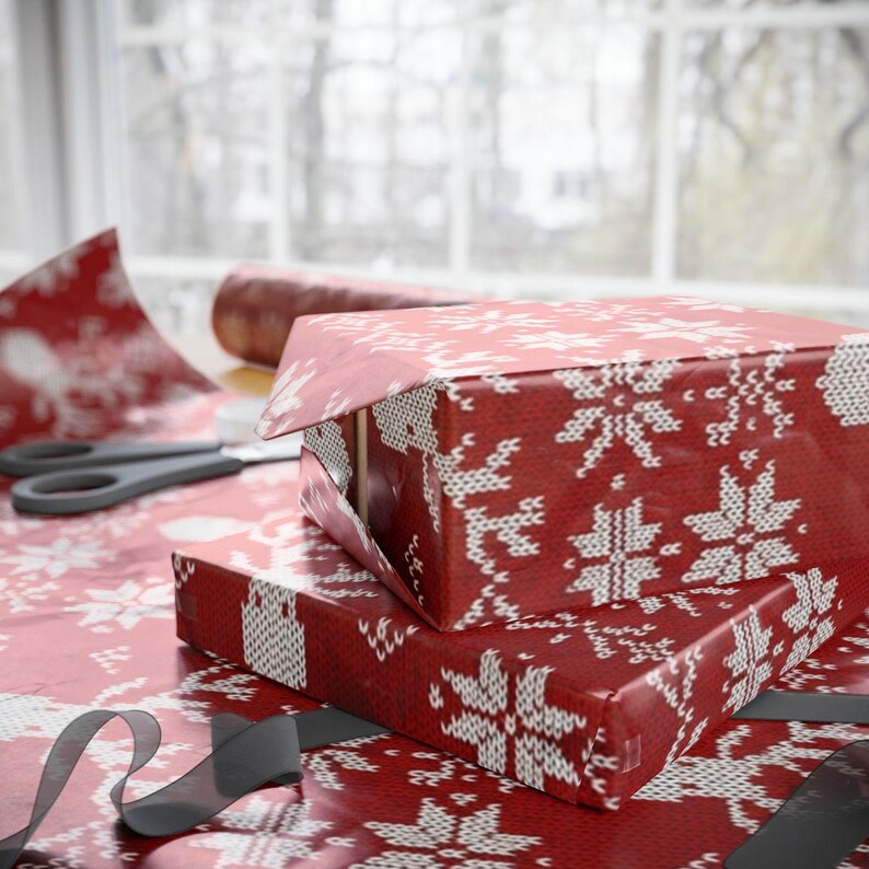 Fair Isle Christmas Wrapping Paper, Nordic Reindeer Snowflake Design - Etsy