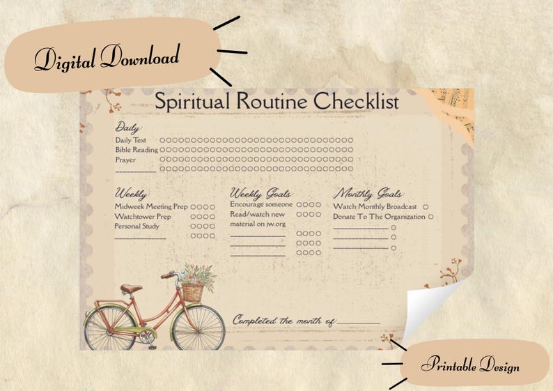 JW Printable Spiritual Routine Habit Tracker | Vintage Design, for ...