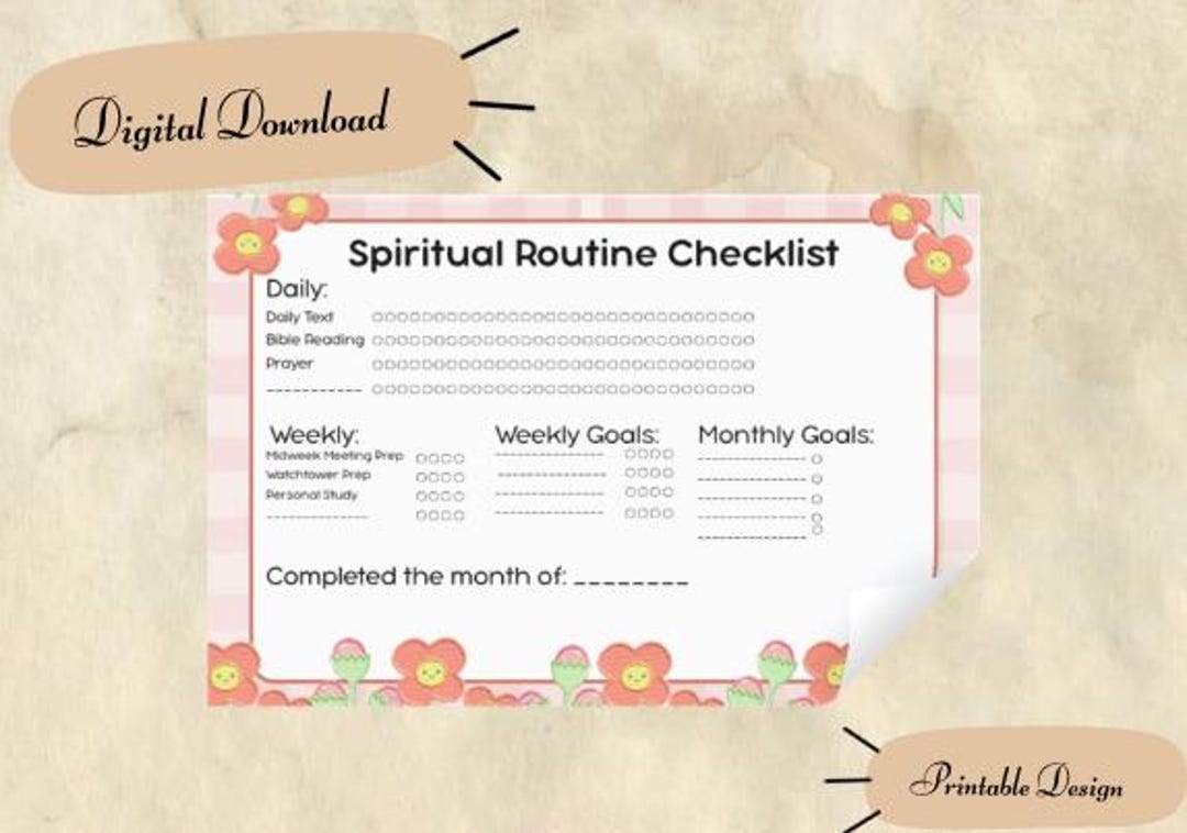 JW Printable Spiritual Routine Habit Tracker | Floral Design, for ...