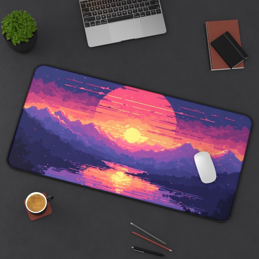 Pixel Art Desk Pad, Pixel Art Sunset Desk Mat, Pixel Desk Mat, Pixel ...