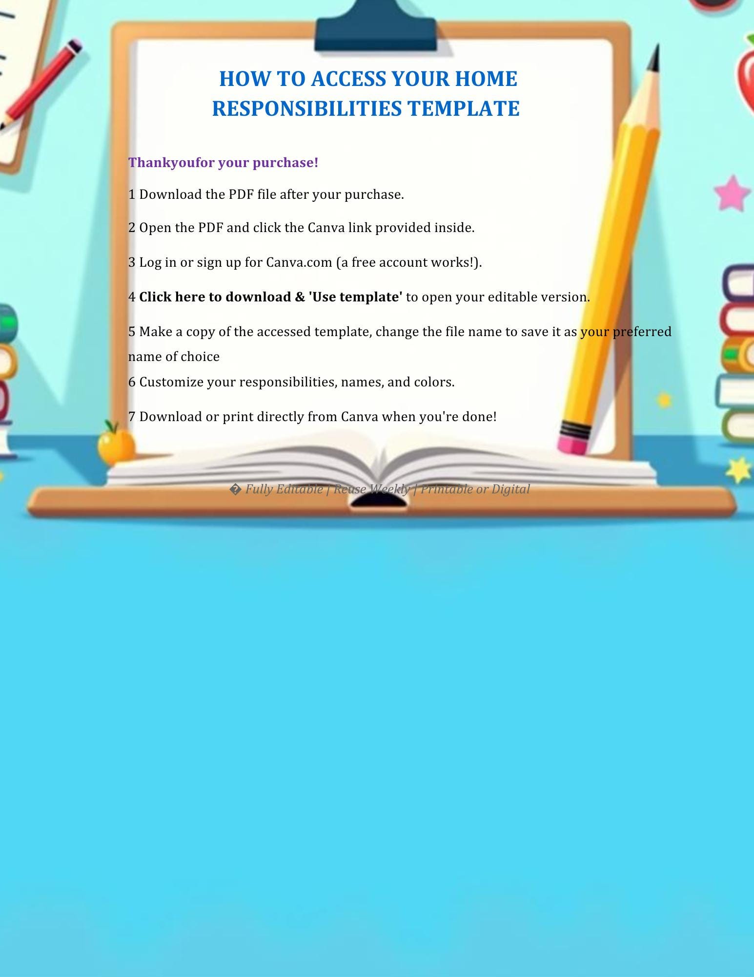 Digital Home Responsibilities Chart – Printable Chore Chart for Kids ...