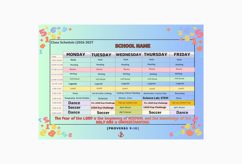 Editable Class Schedule 2026–2027 Canva Template |homeschool Planner ...