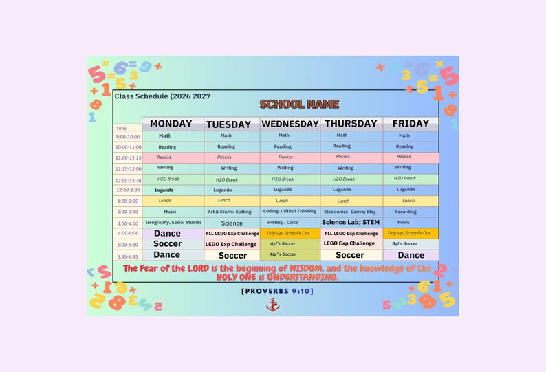Editable Class Schedule 2026–2027 Canva Template |homeschool Planner ...
