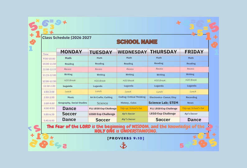 Editable Class Schedule 2026–2027 Canva Template |homeschool Planner ...