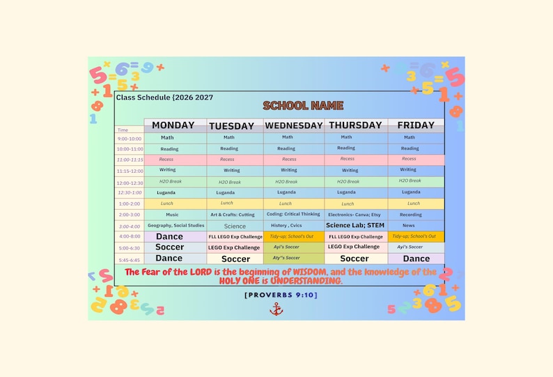 Editable Class Schedule 2026–2027 Canva Template |homeschool Planner ...