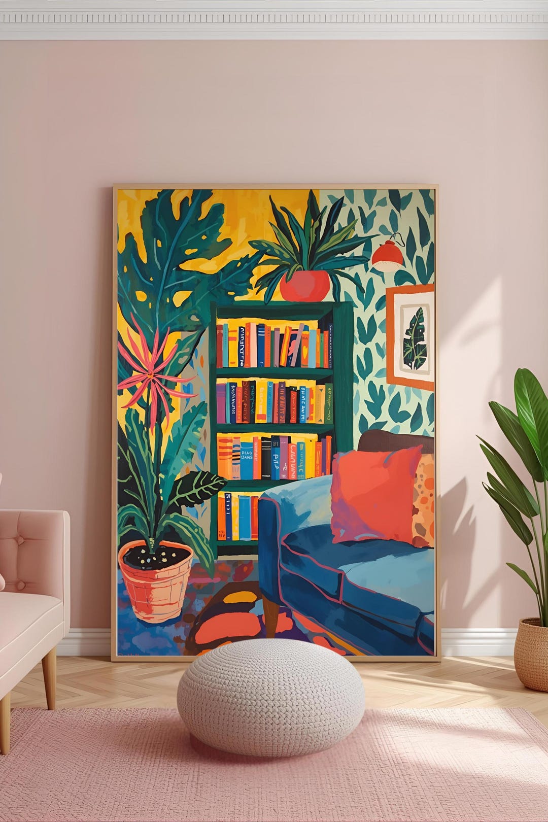 Colorful Reading Corner Wall Art, Boho Books and Plants Decor (digital ...