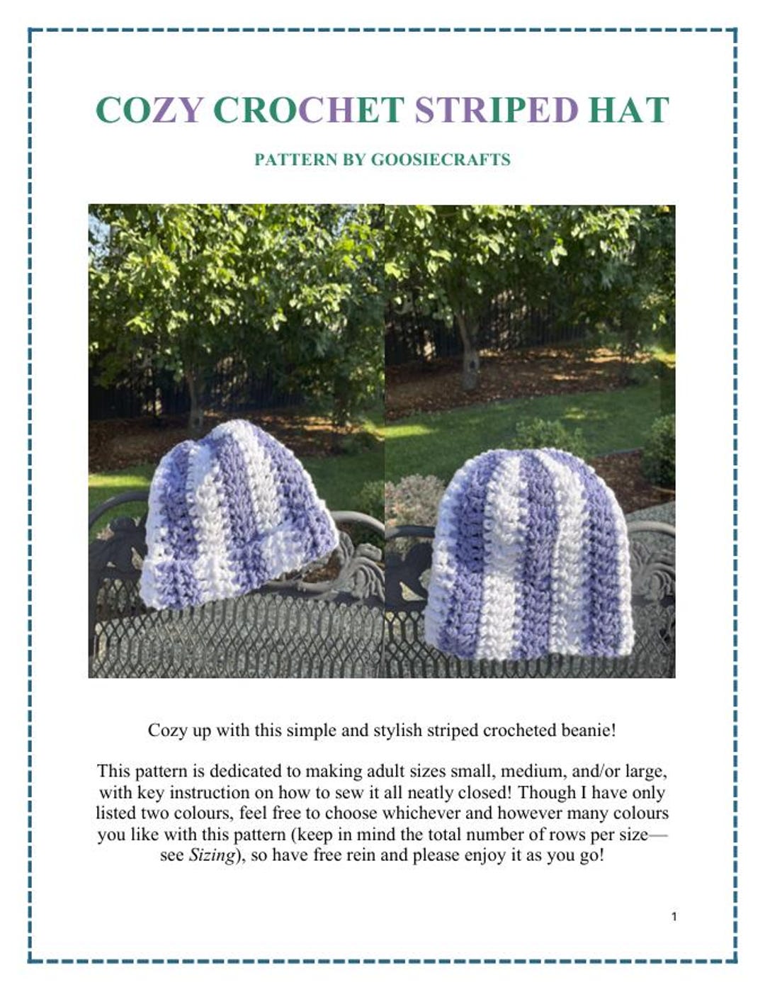 CROCHET PATTERN: Cozy Striped Beanie - Etsy
