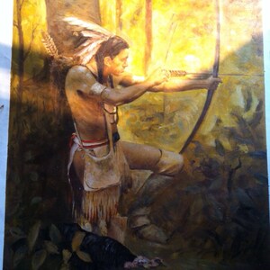 Cazador indio americano de 24 30 pulgadas en el bosque sobre lienzo ...