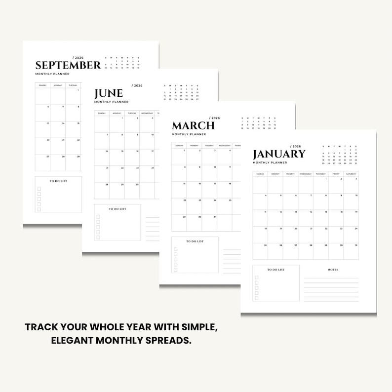 Minimalist 2026 Planner | Printable Monthly Calendar, To-do Lists ...