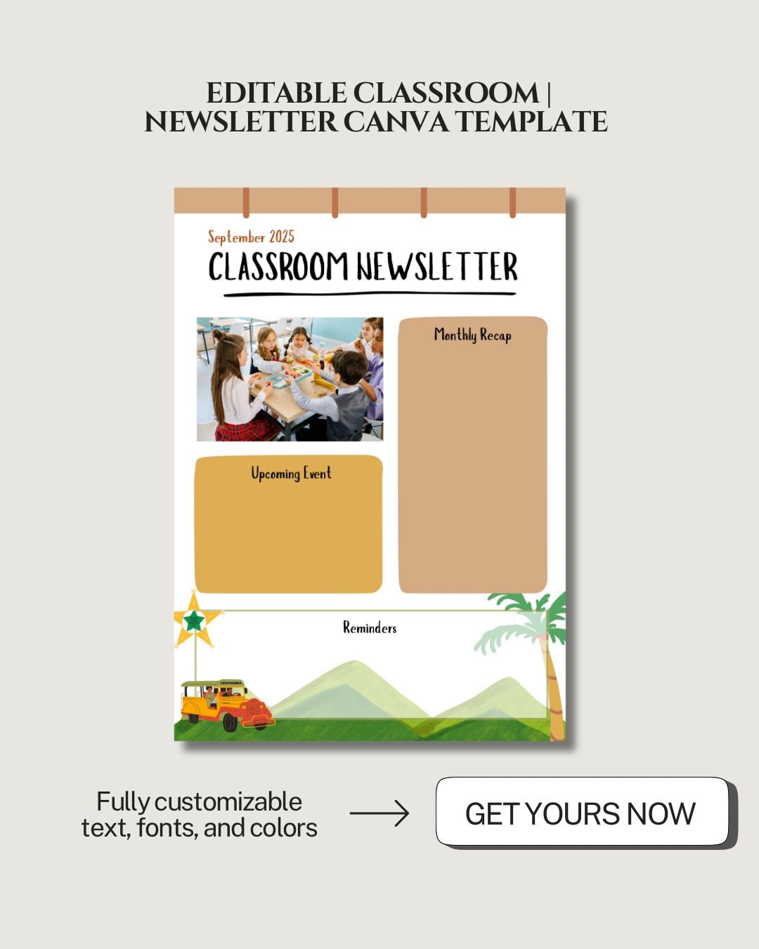 Editable Classroom Newsletter Template Canva | Printable Monthly School ...