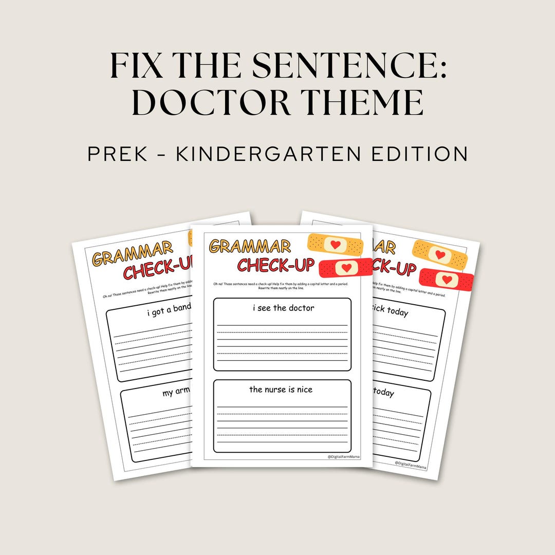 Fix the Sentence: Doctor Theme Grammar Worksheets | Prek-kindergarten ...