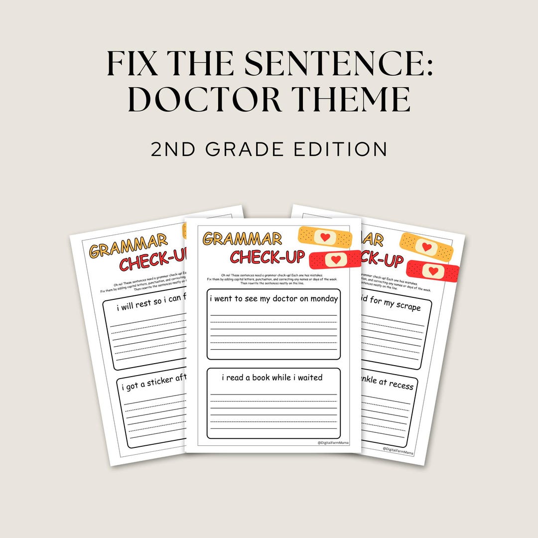Fix the Sentence: Doctor Theme Grammar Worksheets | 2nd Grade - Etsy