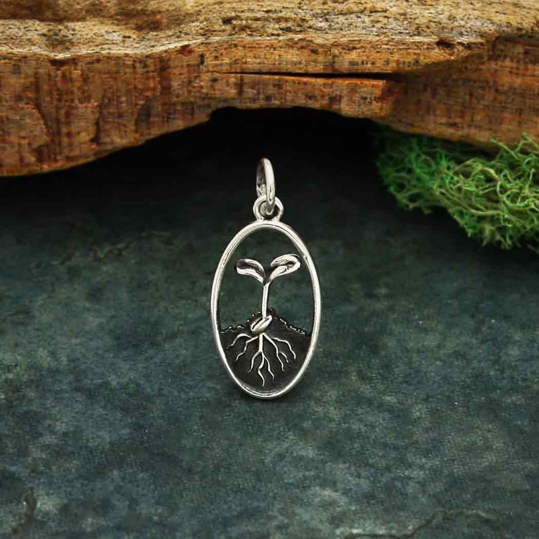 Sterling Silver Seed and Sprout Charm 22x10mm - 1pc (13726)/1 - Etsy