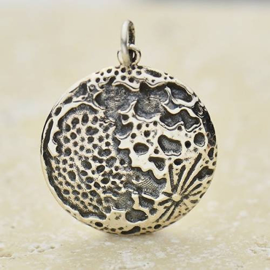 Textured Full-moon Charm Sterling Silver 25x20mm 1pc - Etsy
