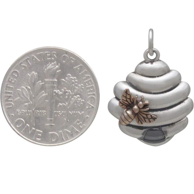Sterling Silver Beehive Charm With Bronze Bee 22mmx15.5mm - Etsy
