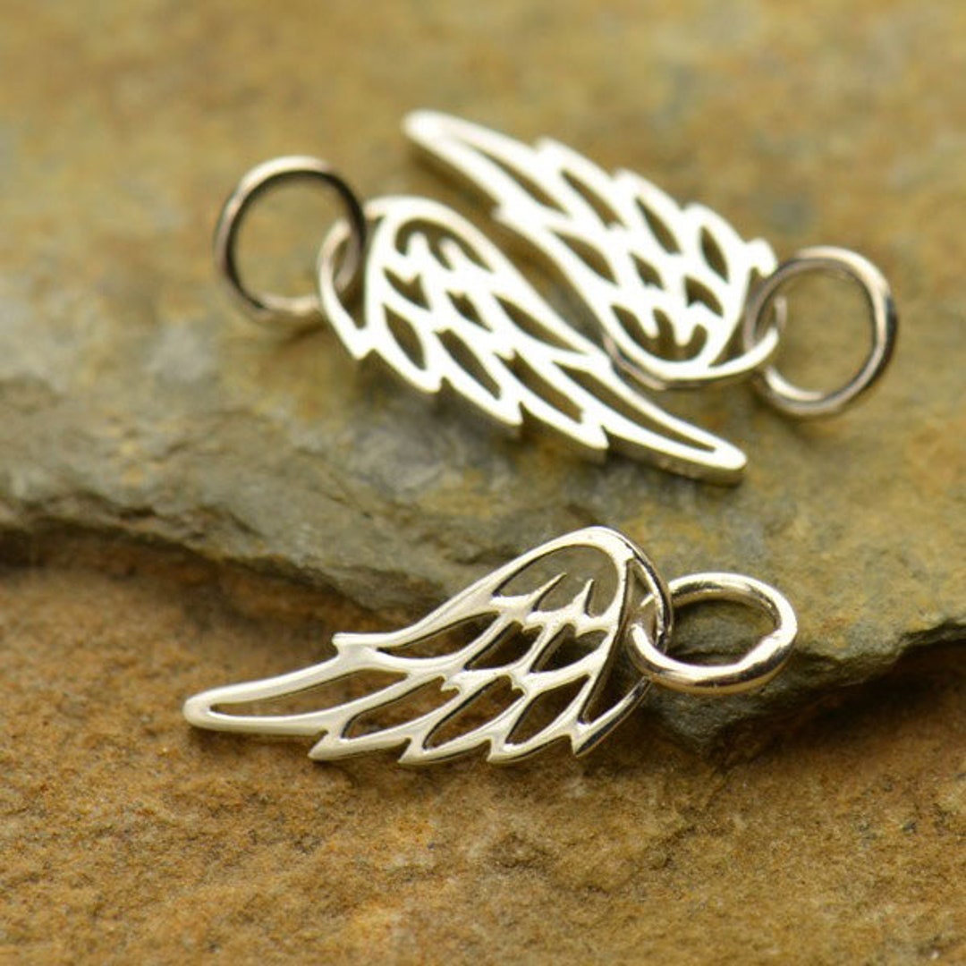 Angel or Bird Wing Pendant Sterling Silver 15x6mm With Soldered Jump ...
