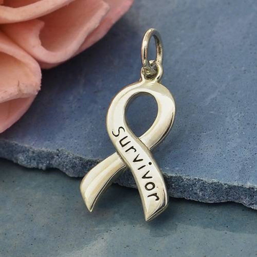 Sterling Silver Cancer Awareness Ribbon - Survivor 21x10mm - 1pc ...