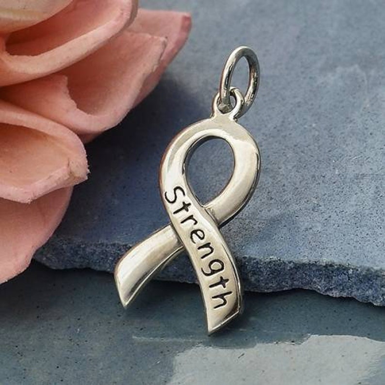 Sterling Silver Cancer Awareness Ribbon Strength 21x10mm - Etsy