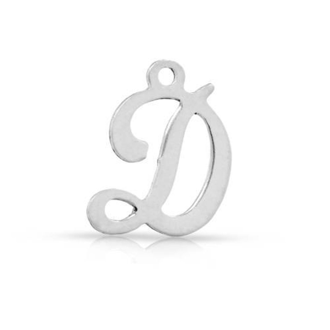 Charm Script Alphabet D Sterling Silver 10x8mm 4 Pcs High Quality Shiny ...