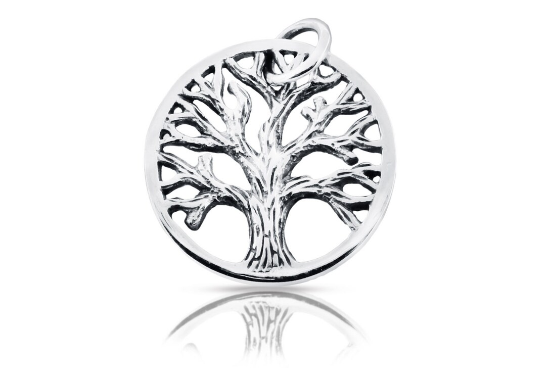 Sterling Silver 15mm Round Charm With Textured Tree With - Etsy
