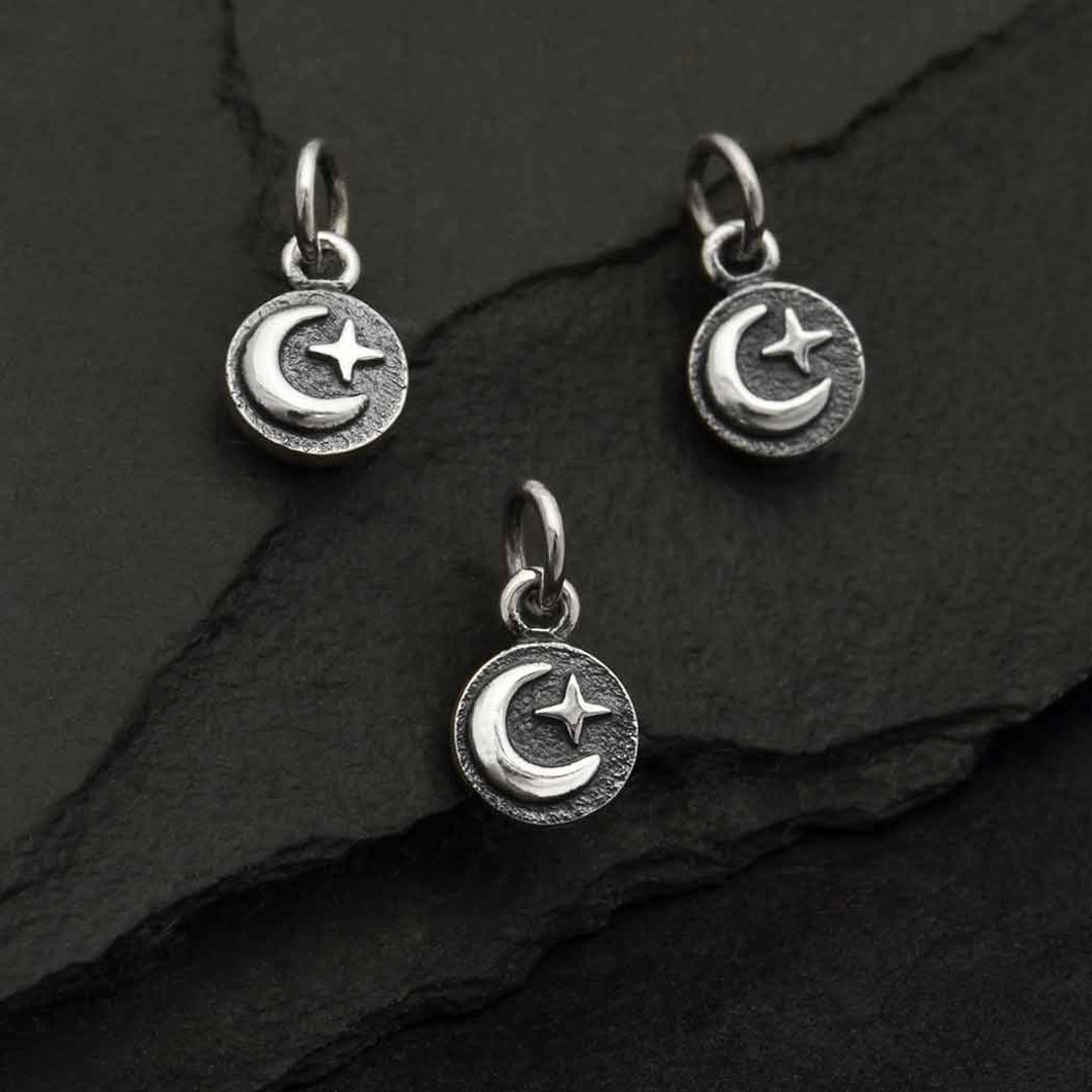 Sterling Silver Mini Moon and Star Coin Charm - 1pc Wholesale Price ...