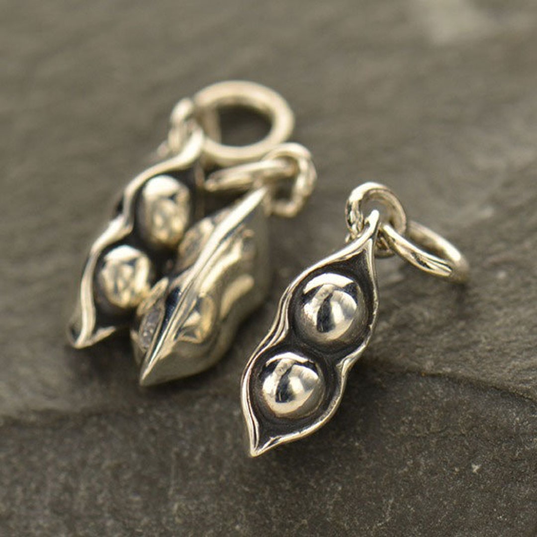 Two Peas in a Pod Charm Sterling Silver 13x5mm With Soldered Jump Ring ...