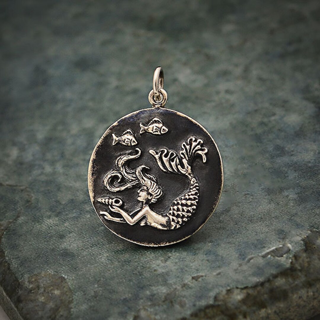 Sterling Silver Mermaid Coin Charm 26x20mm 1pc Wholesale Price 13858/1 ...