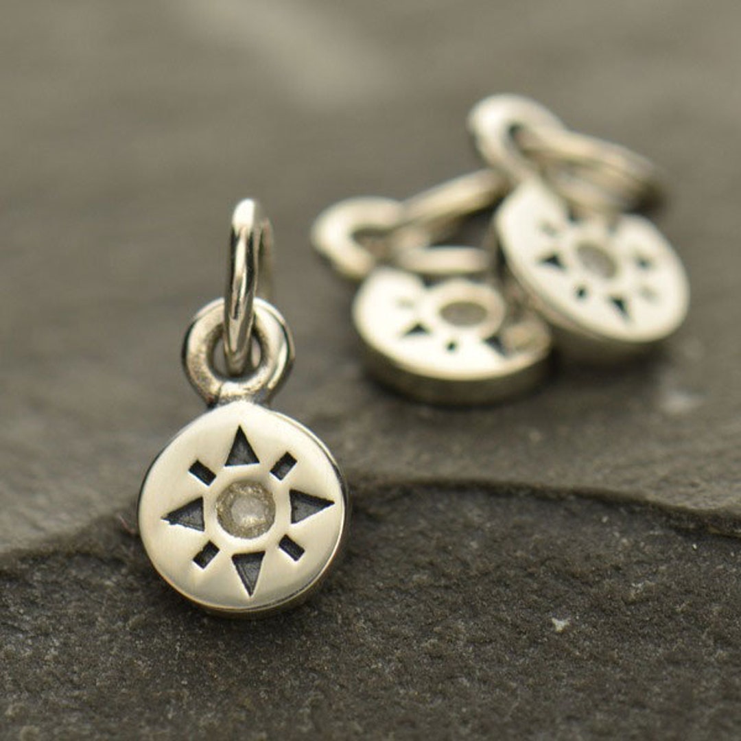 Sterling Silver Compass Rose Charm W/ Geniune Diamond 11x5mm - Etsy